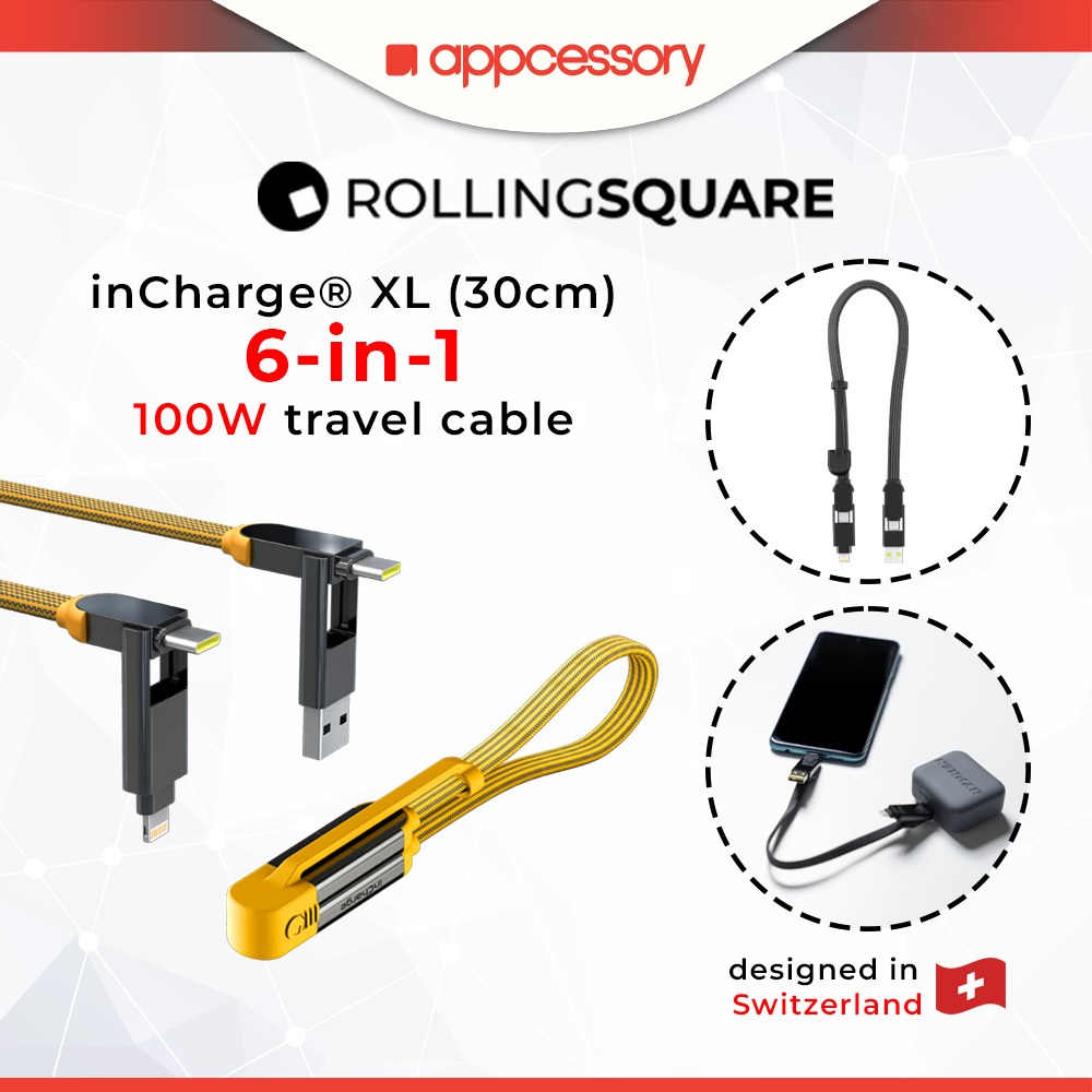 Rolling Square inCharge XL, 30cm/1ft, 100W Ultra Fast Charging, 6-in-1 ...
