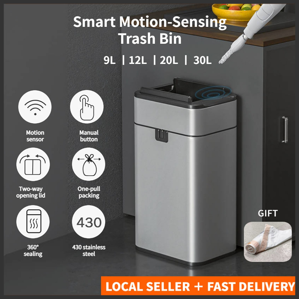 Smart Dustbin Kitchen Rubbish Bin Large Trash Bin Stainless Steel ...
