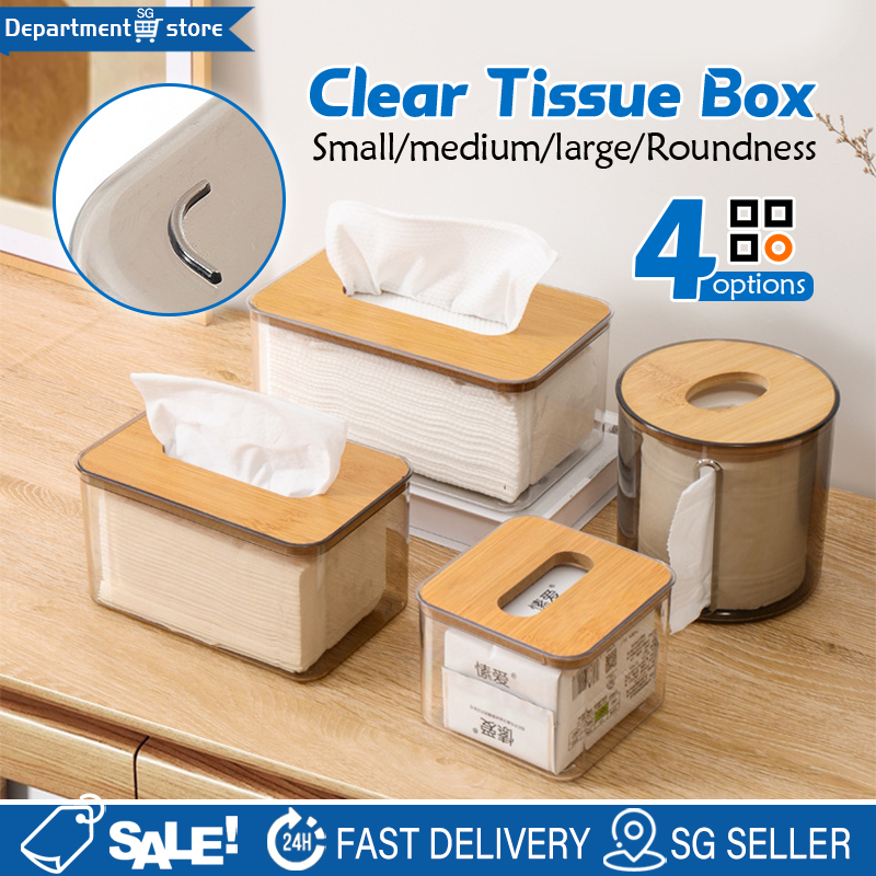 【SG STOCK】Bamboo Wood Tissue Box Living Room Translucent Tissue Box ...