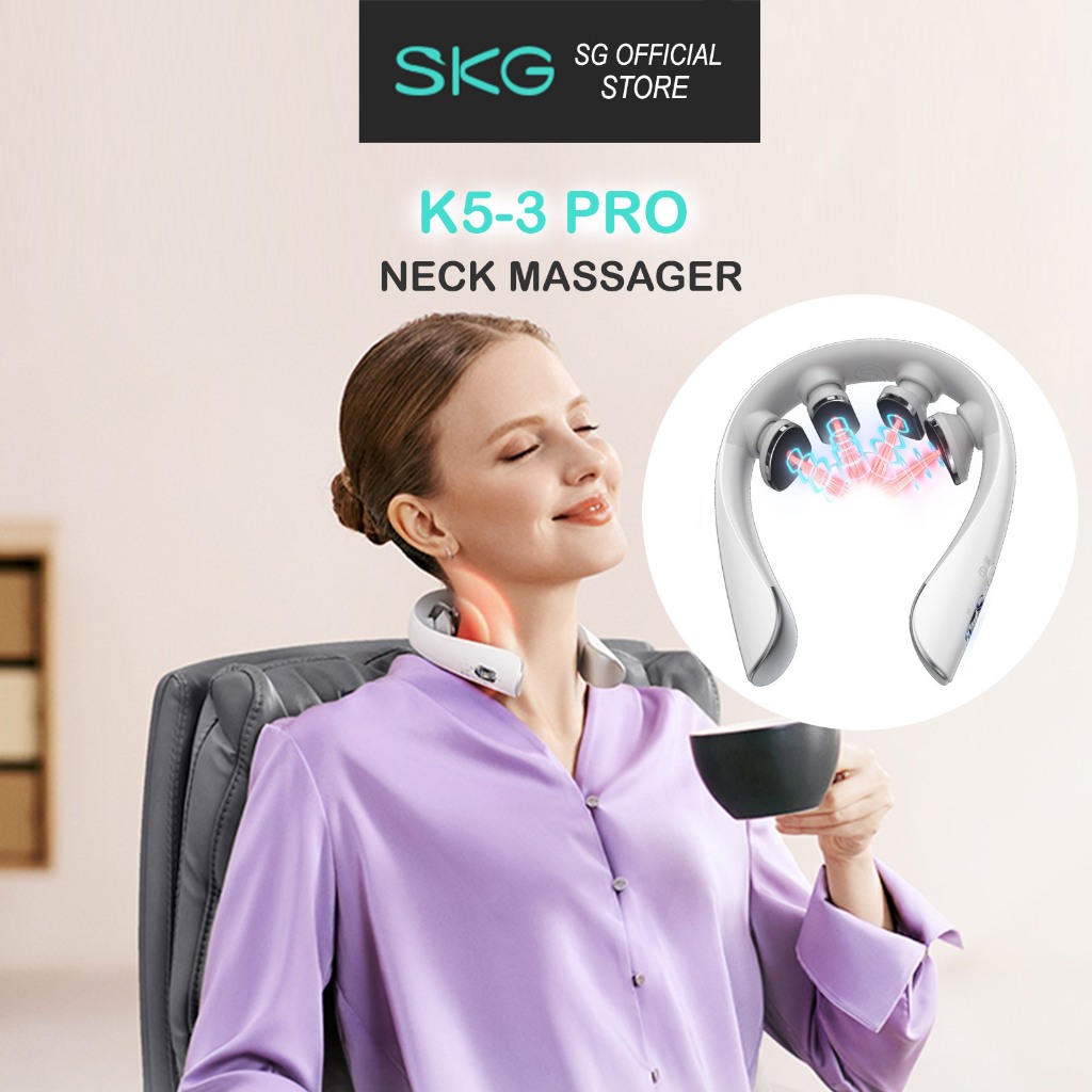 SKG K5-3 Pro Neck Massager with Heat Percussion Traction Kneading Pulse TENS EMS Pulse Massager ...
