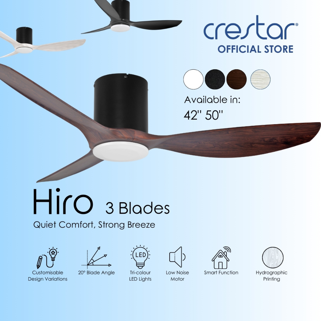 [New] Crestar Hiro Smart Ceiling Fan | 3 Blades | Optional Dimmable Tri ...