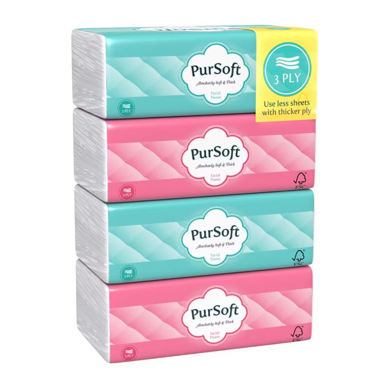 Pursoft 3-Ply Facial Tissue -4 soft packs (packaging may vary) | Shopee ...