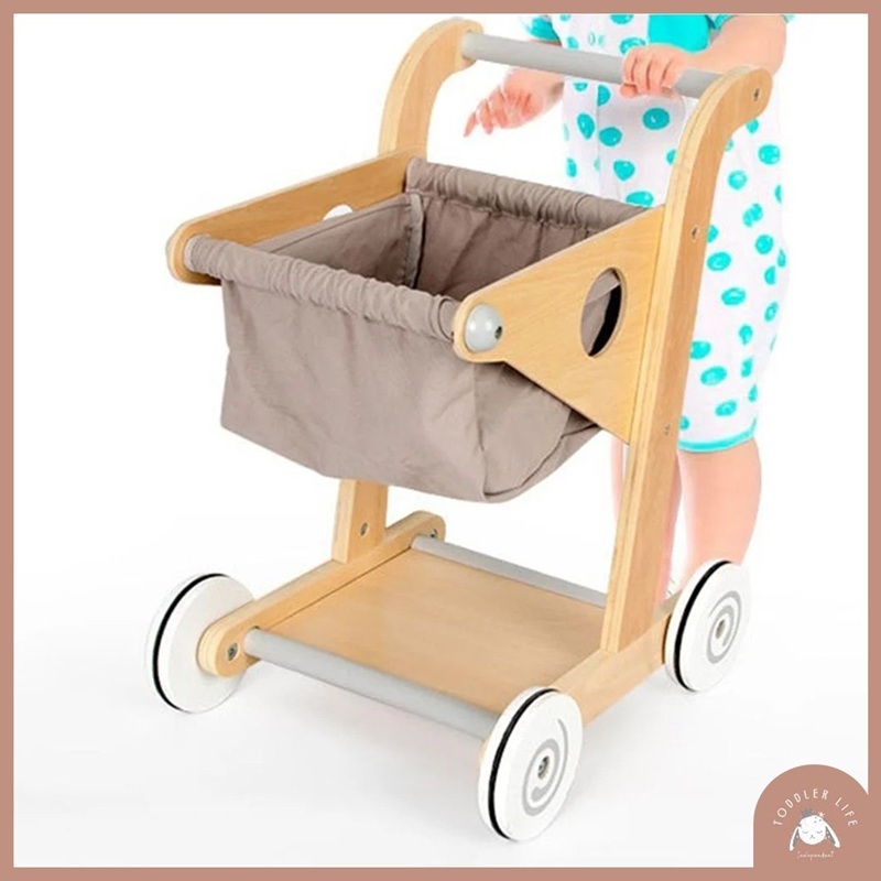 Toddler Wooden Play Shopping Cart Trolley / Kids Walker With Shopping ...