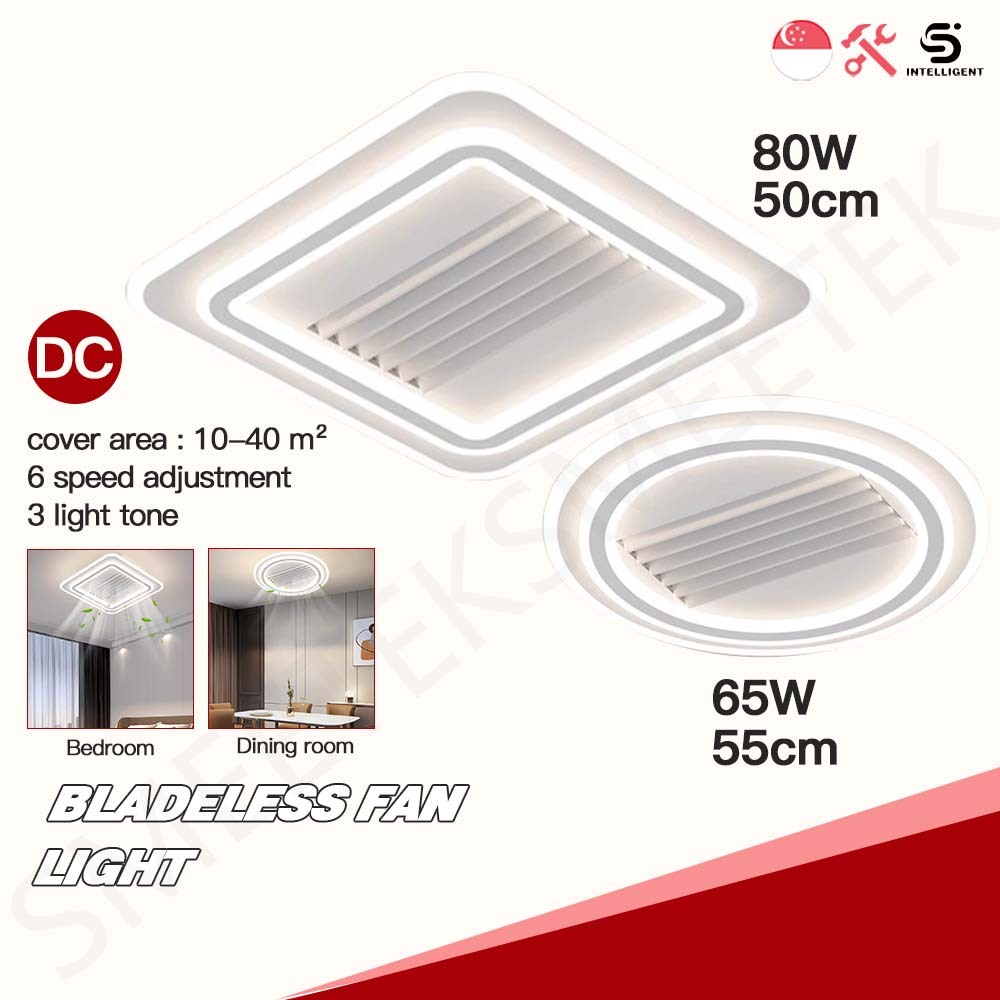Bladeless Ceiling Fan LED Ceiling Light with Remote Control Silent DC ...