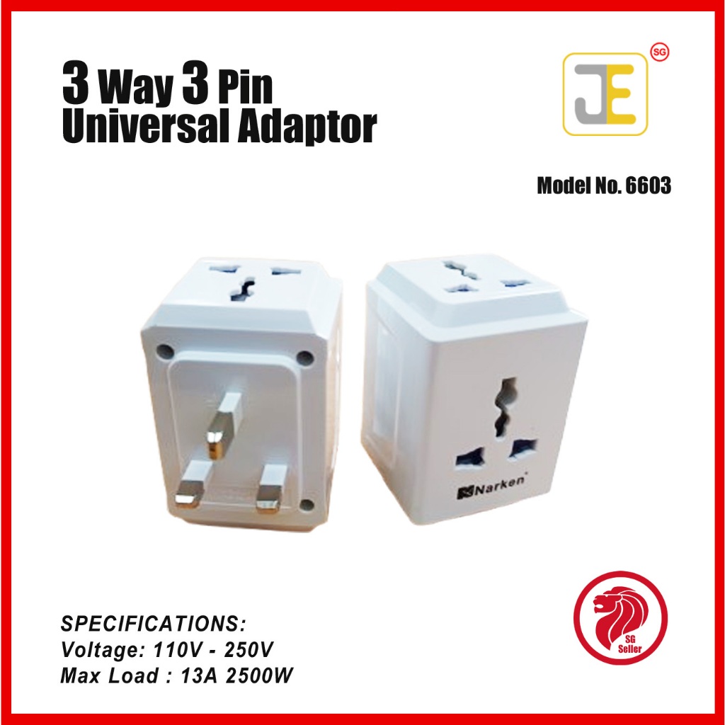 3 Way 3 Pin Universal Adaptor | Shopee Singapore