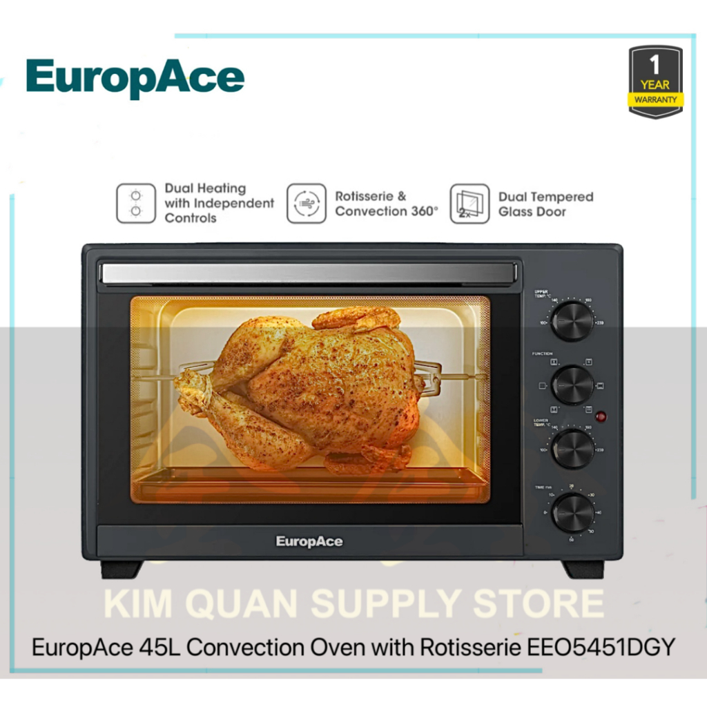 EuropAce 45L Convection Oven with Rotisserie (Dual Tempered Glass ...