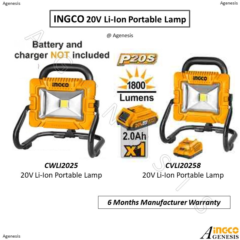 INGCO 20V Li-Ion Portable Lamp CWLI2025 CWLI20258 | Shopee Singapore