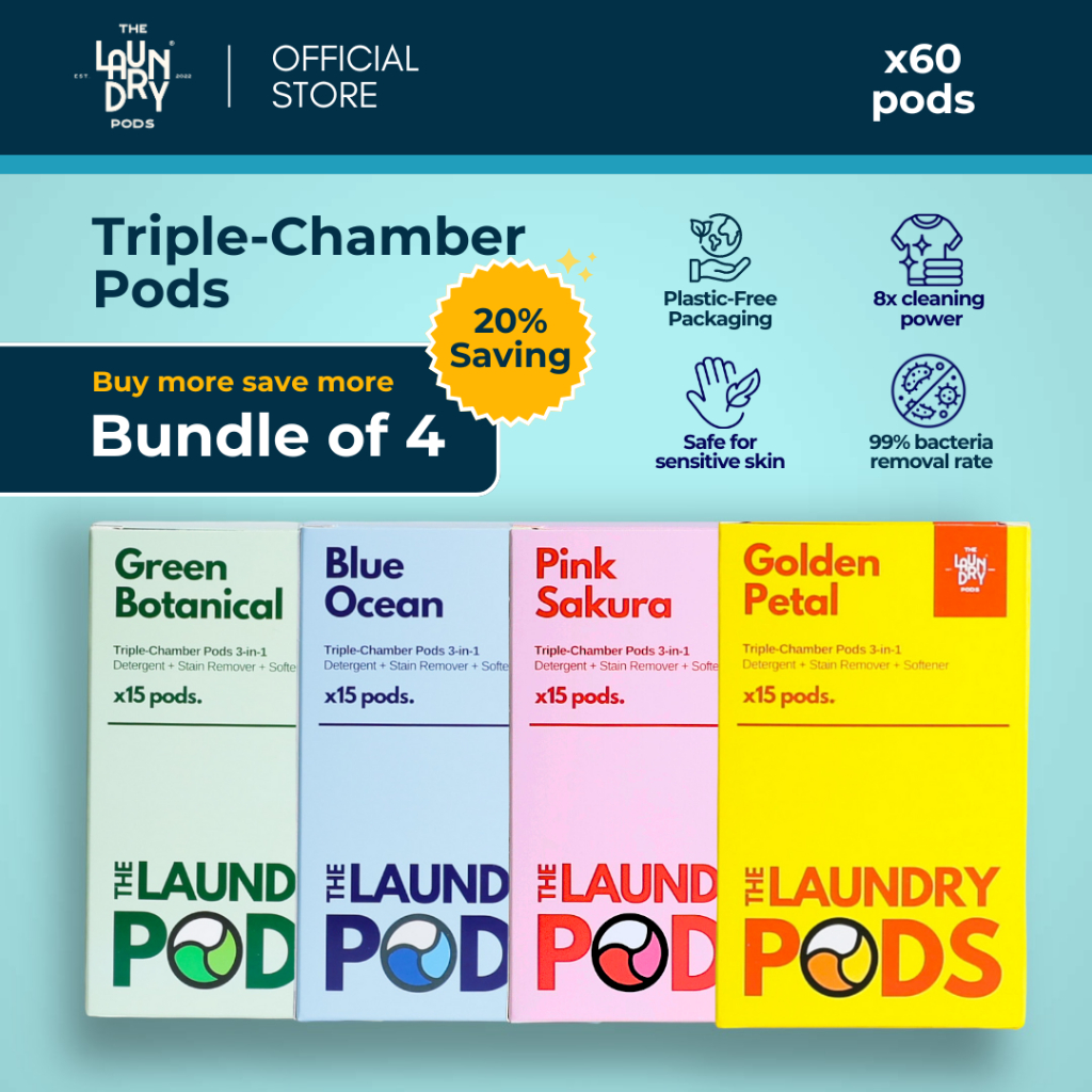 THE LAUNDRY PODS Triple-Chamber Laundry Capsules With Bio-Enzymes (60 ...