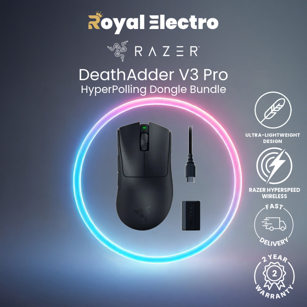 Razer DeathAdder V3 Pro + HyperPolling Wireless Dongle Bundle Ultra-lightweight Wireless Mouse ...