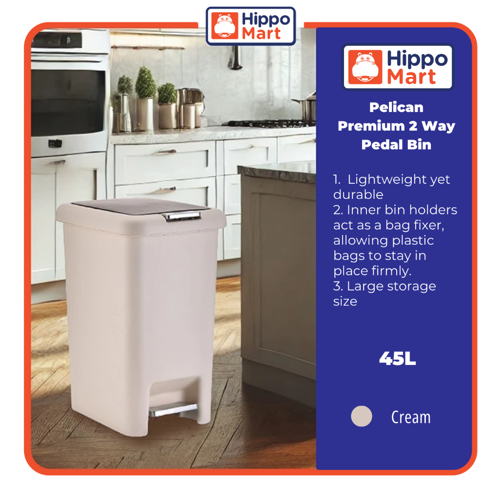Pelican Dustbin | Premium Waste Bin | 45L | 2 Way Pedal Bin | Dustbin for Kitchen | Rubbish Bin ...