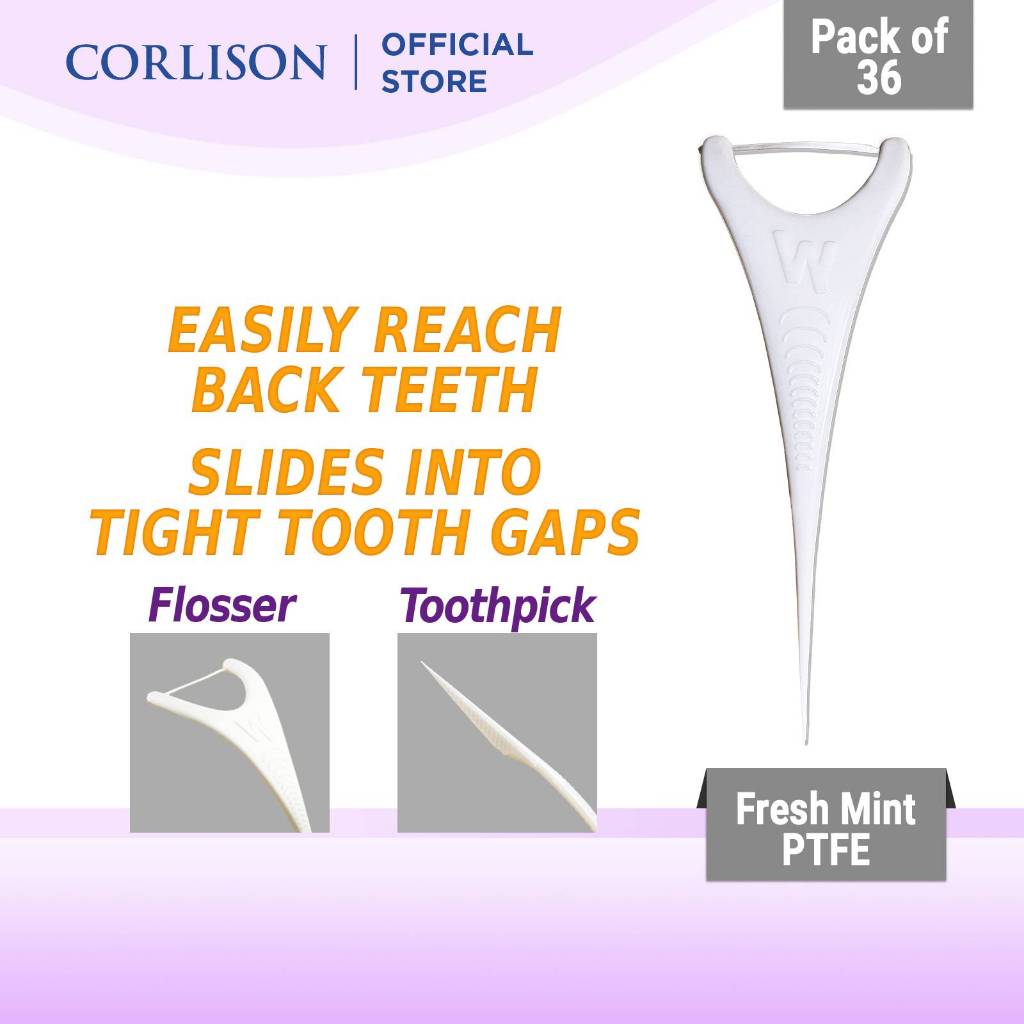 Pearlie White Floss Pick Y 2-IN-1 PTFE MINT Back Teeth Flosser 36pcs ...