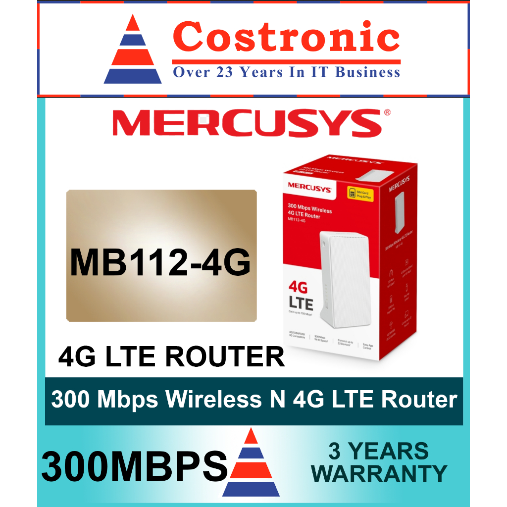 Mercusys MB112-4G 300 Mbps Wireless N 4G LTE Router ( 3 years Local SG Warranty ) | Shopee Singapore