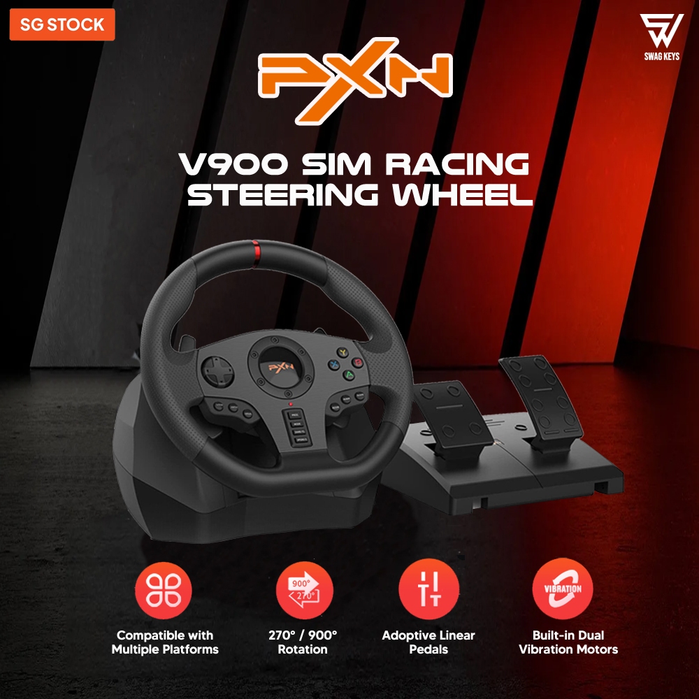【SG】PXN V900 Gaming Racing Steering Wheel Simulation Games Dual Motors PC XBOX PS4 Nintendo ...
