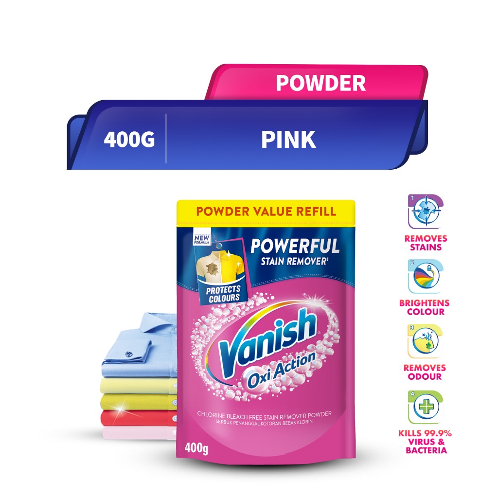 Vanish Oxi Action Stain Remover Powder Pink (400g) | Shopee Singapore