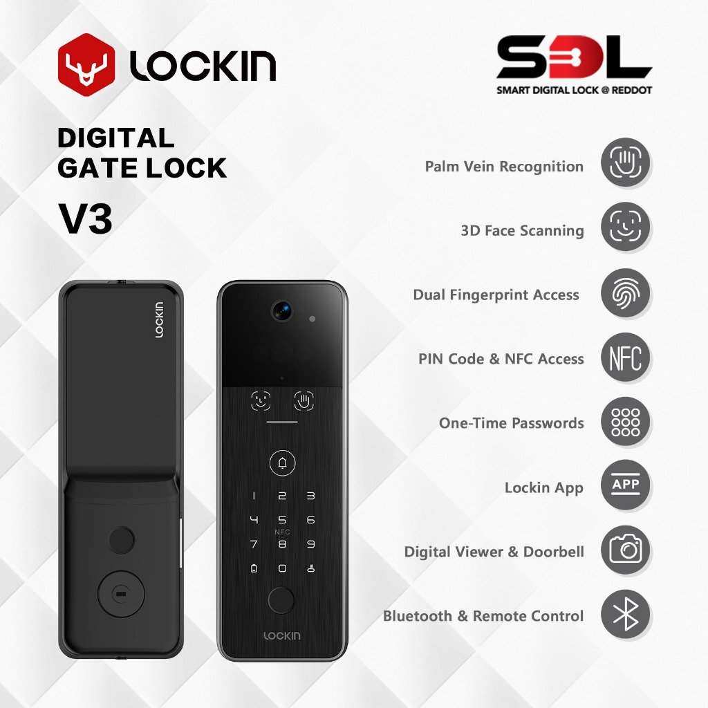 Lockin V3 Gate Digital Lock, Ten in One, Palm Vein Recognition, 3D face ...