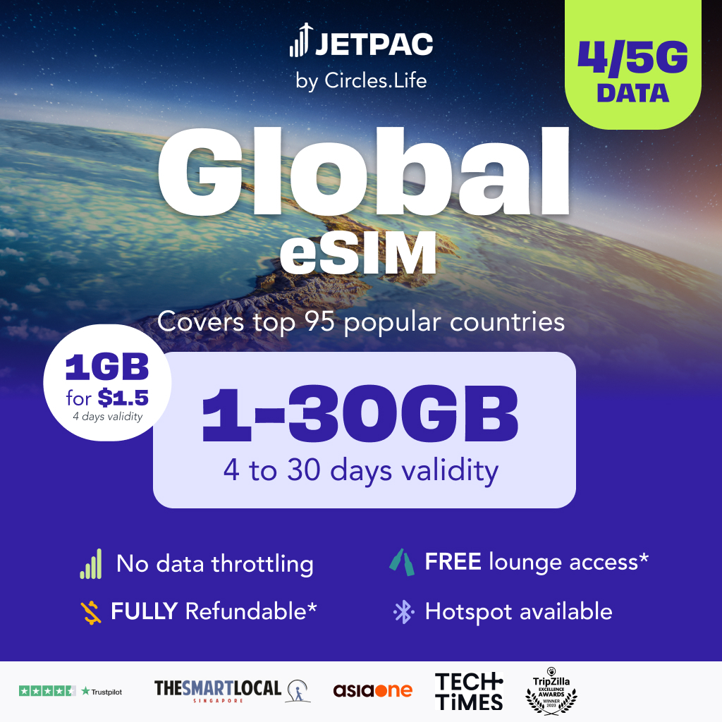 [Jetpac] Global Travel eSIM 4G-5G | Cover 100 Countries | 1-30GB | 30 Day Usage | Shopee Singapore
