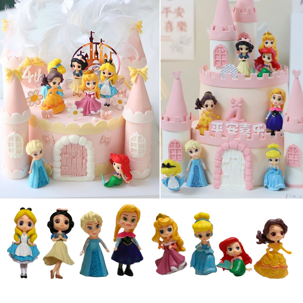 8pcs Disney Princess Figurine Elsa Anna Snow White Aurora Alice Little ...