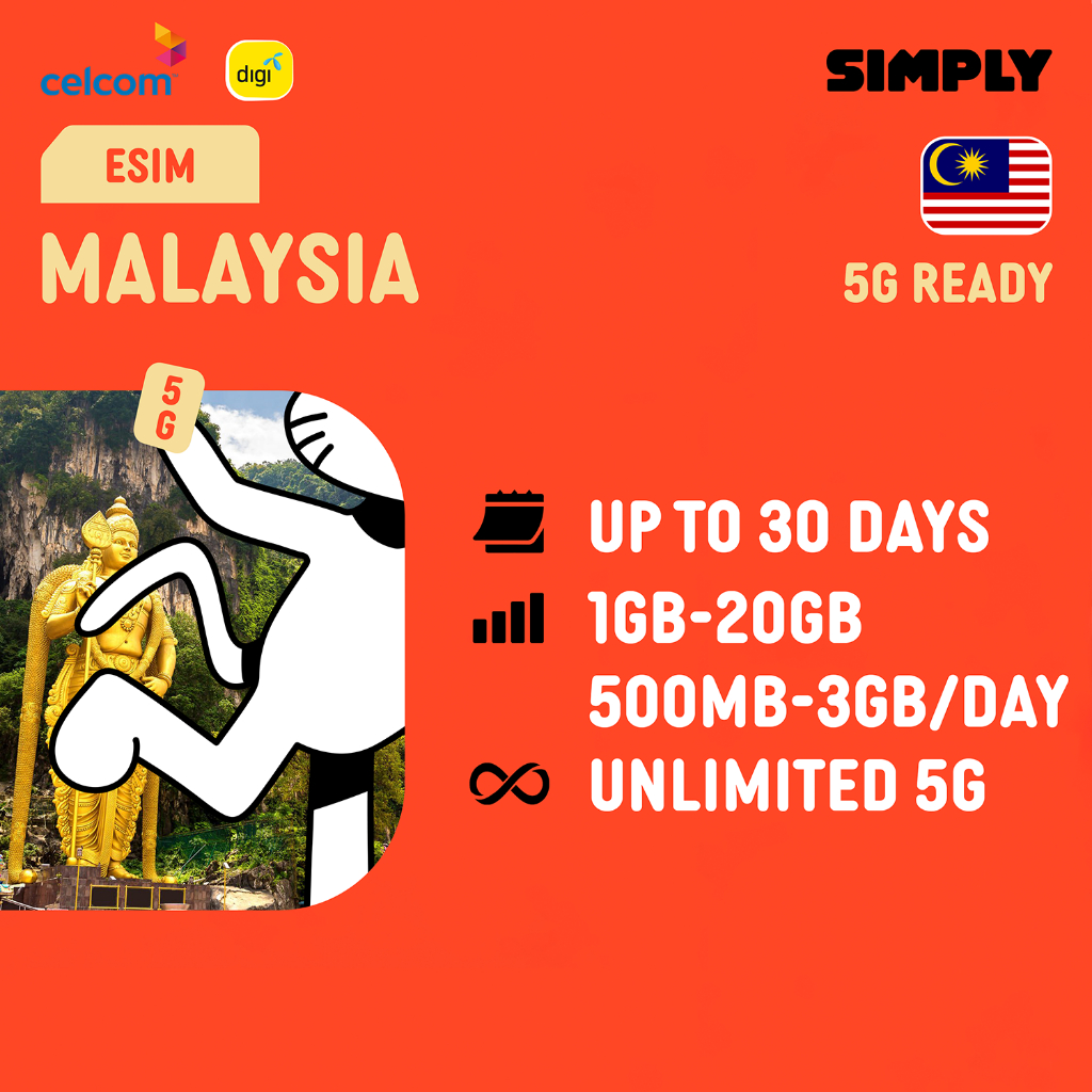 SIMPLY [eSIM] Malaysia | 1-15 Days | Daily 500MB-3GB| Unlimited5G | Total 1GB-50GB Data | No ...
