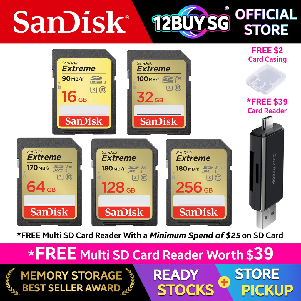 SanDisk Extreme SD Card 4K 100MB/s 32GB 170MB/s 64GB 180MB/s 128GB ...