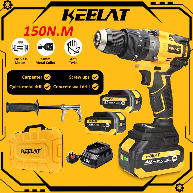 KEELAT KCD014 150N.m Cordless Impact Drill Heavy Duty 13mm Professional ...