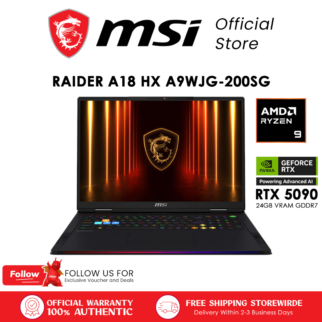 MSI Raider A18 HX A9WJG-200SG / AMD Ryzen 9 9955HX3D Processor / NVIDIA ...