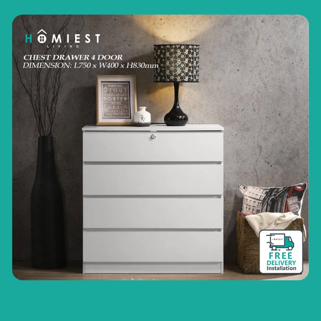 [HOMIEST] Alpha 3/4 Chest of Drawer with lock in White | Shopee Singapore