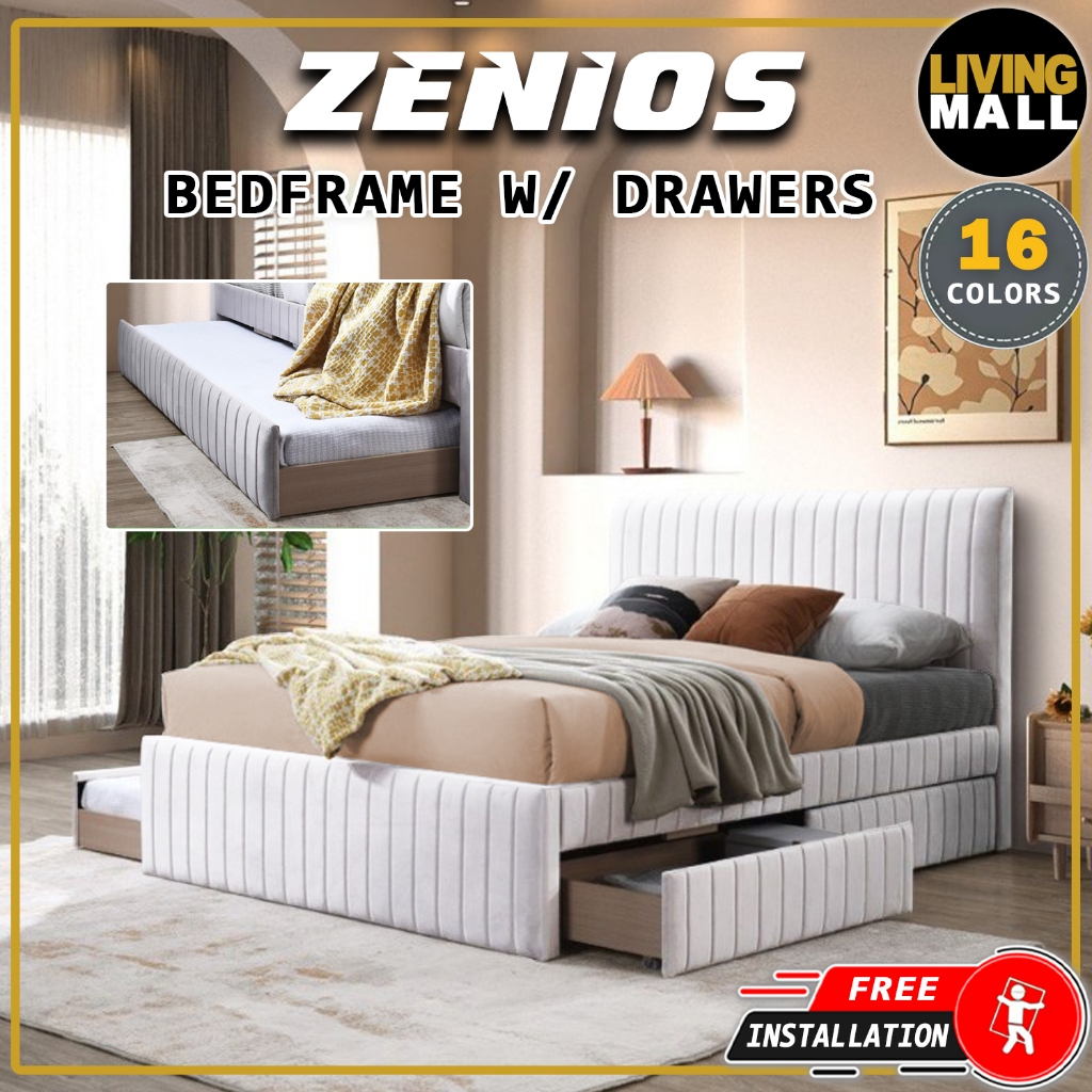 Living Mall Zenios Pull-out Bedframe and Drawer Storage Bed ...