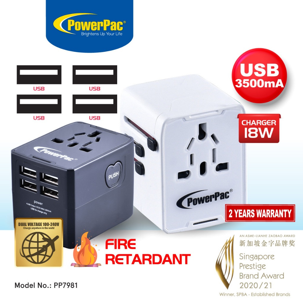 PowerPac Multi Travel Adapter With 4 USB Charger (PP7981) | Shopee ...