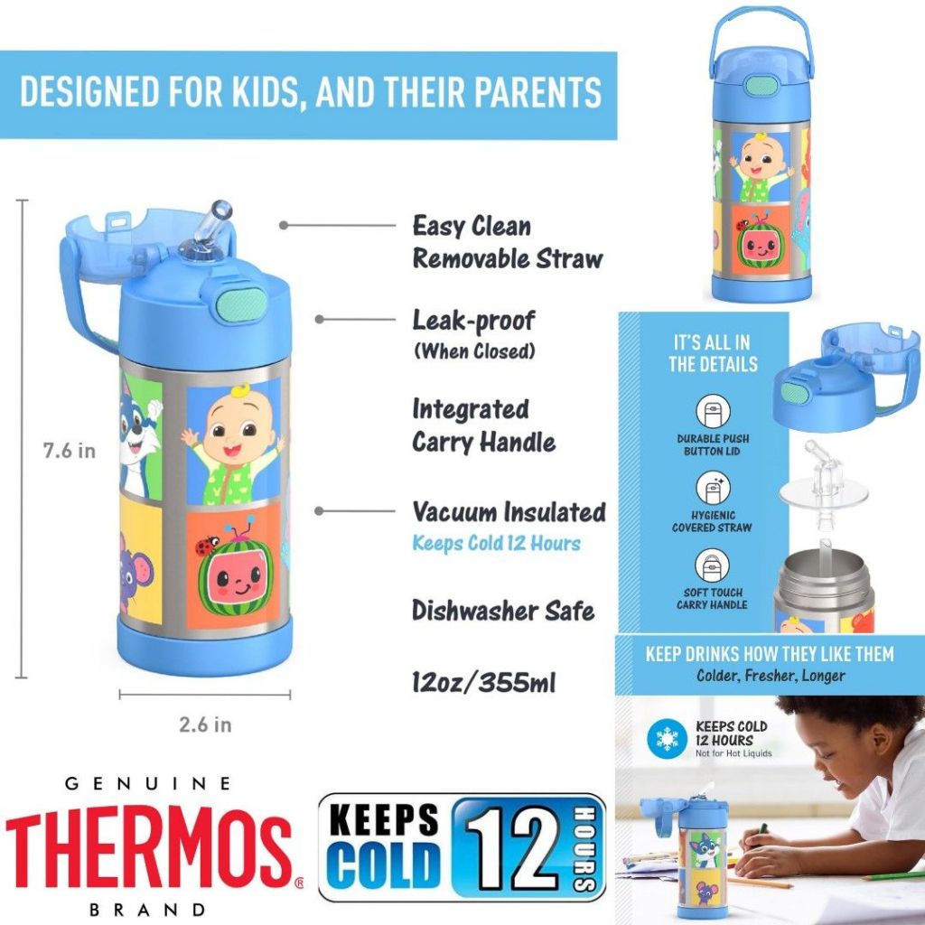 BN: Authentic Thermos Funtainer Cocomelon 12 Ounce Stainless Steel Vacuum Insulated Straw Kids ...