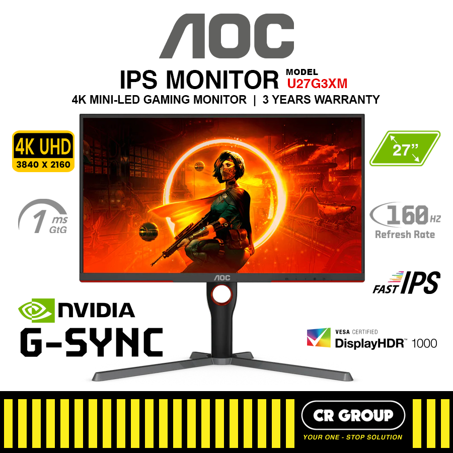 AOC U27G3XM 27-inch UHD 160Hz Fast IPS 4K Mini-LED Gaming Monitor (3Yrs Warranty) | Shopee Singapore