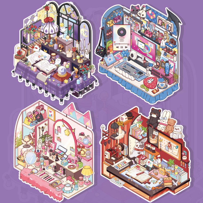 [KW] Cute Desk Corner Scene Stickers | 3D Landscape Stickers for ...