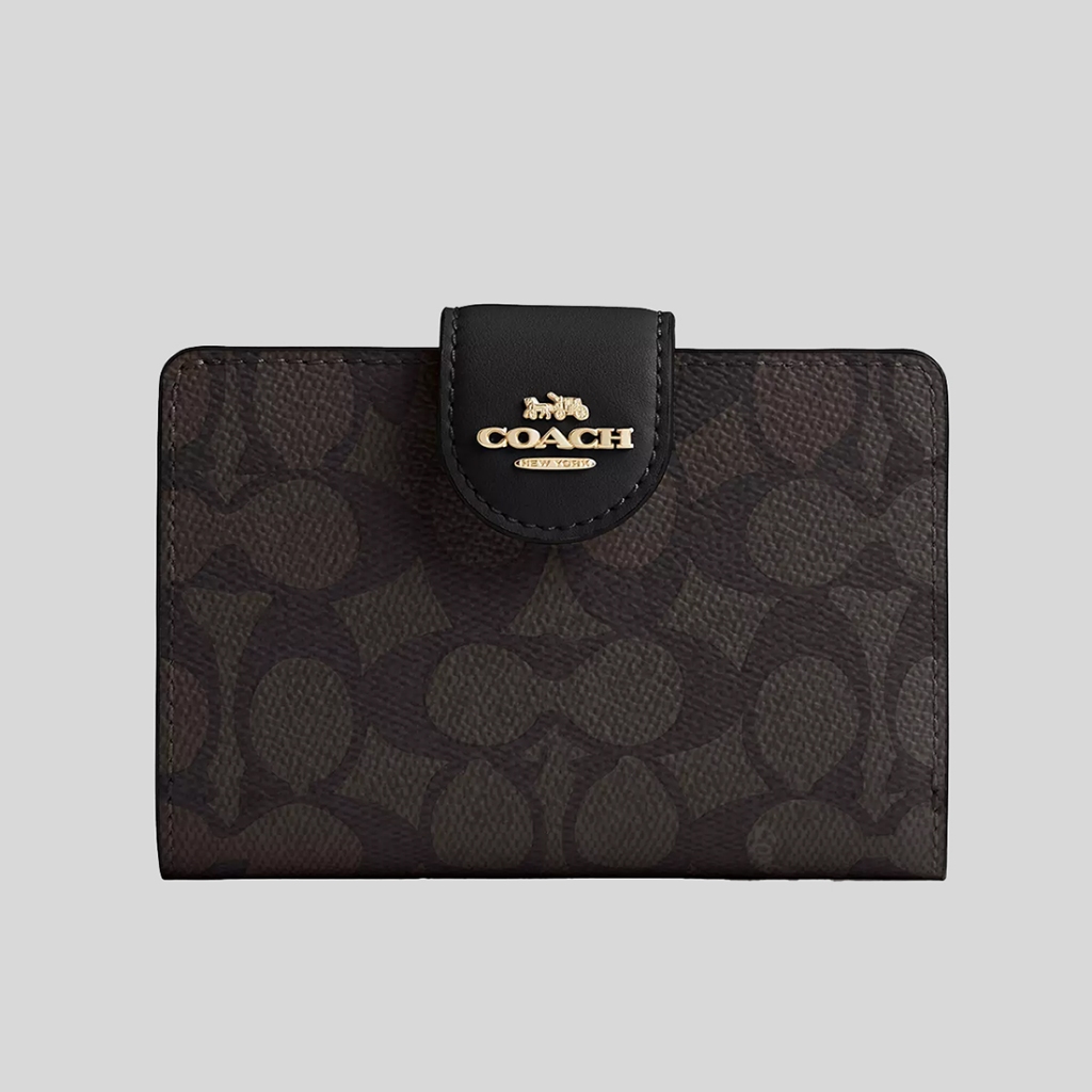 COACH Medium Corner Zip Wallet In Signature Canvas Walnut/Black CW786 ...