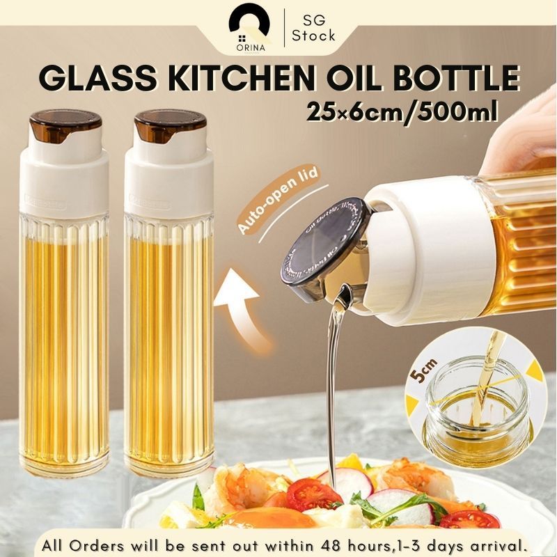 [SG] 500ML Kitchen Oil Container Oil Bottle Dispenser Glass Oil Pot ...