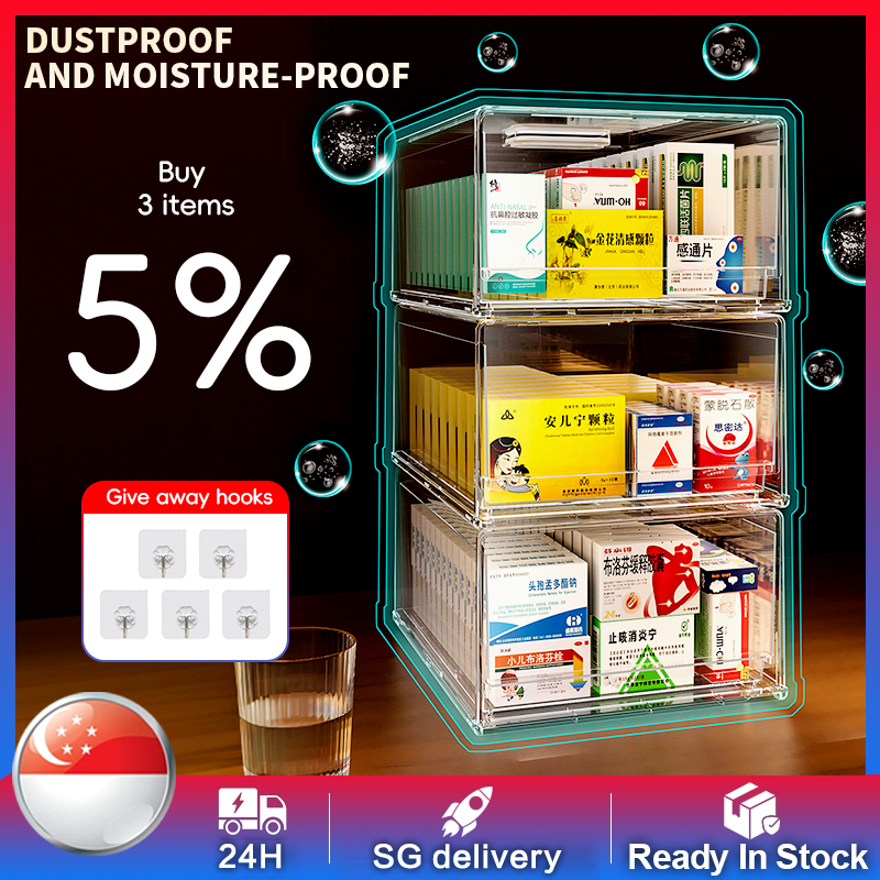 ⚡SG Next Day Delivery⚡Acrylic Stackable Medicine box Organizer Drawer ...