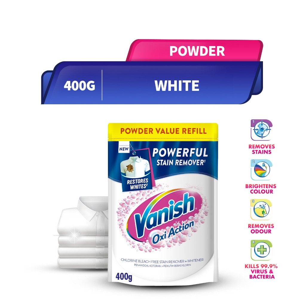 Vanish Stain Remover Crystal White Oxi Action, Detergent Powder, 400g ...