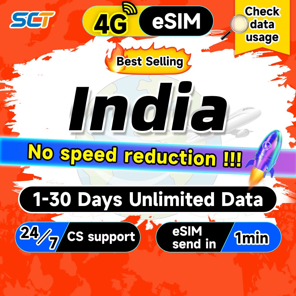 SCT India eSIM Card 1-15 Days Daily 500MB-3GB Unlimited 4G Data eSIM India send in 1 min ...