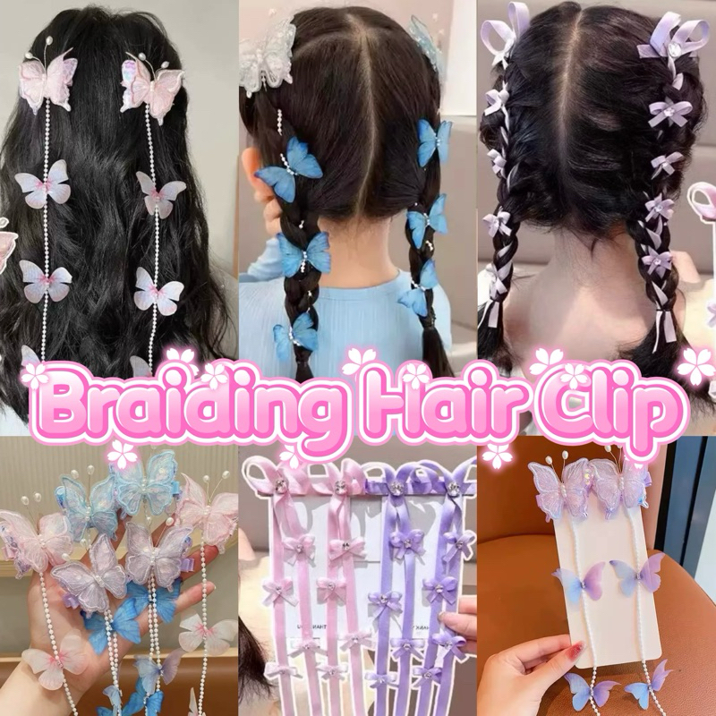 Braiding Hair Clip With Ribbon Bow Flower Butterfly Rhinestone Long ...