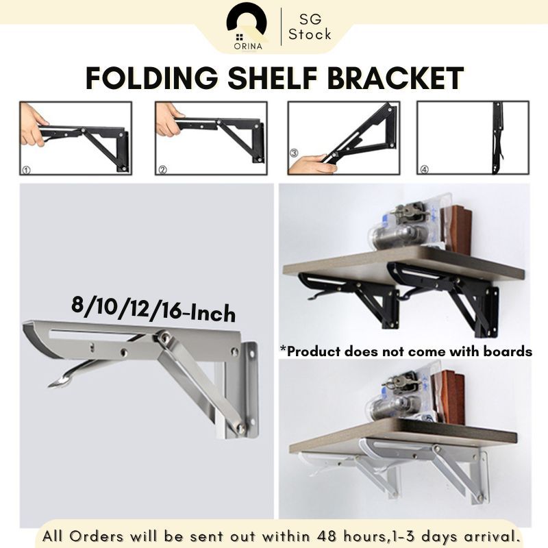 [SG] 2PCS Wall Shelf Bracket L Bracket Heavy Duty 8/12/16-inch Foldable ...