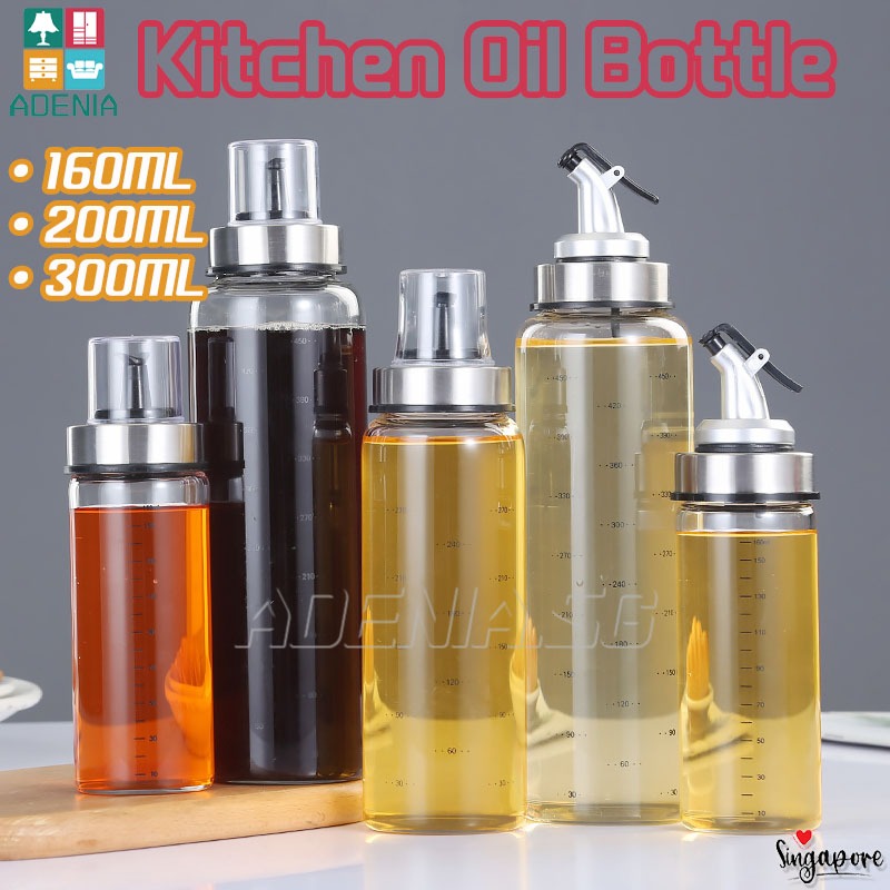 【SG】300ML Glass Oil Bottle Soy Sauce Bottles Olive Oil Vinegar Dispenser Curve & Straight Mouth ...