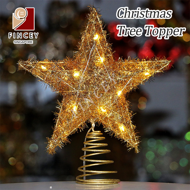 【SG】Christmas Tree Topper Xmas Golden Glittered Star Tree Toppers with ...