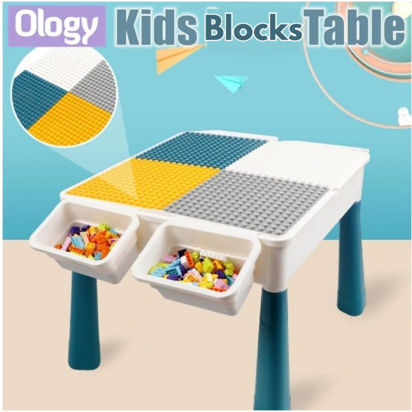 Kids Block Table Chair Set for Lego Puzzle Toys Storage Children ...