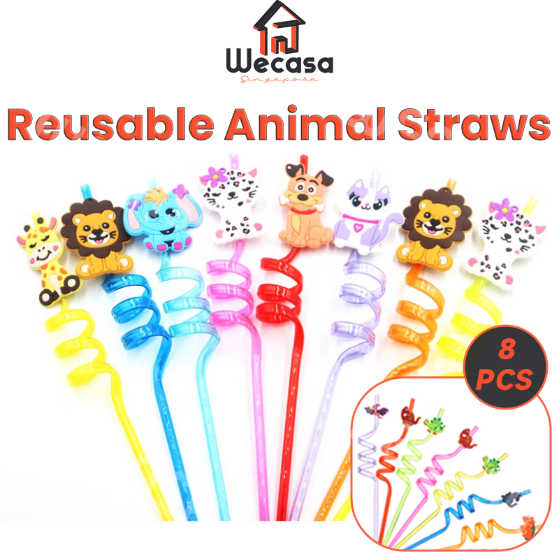 [SG] 8 PCS Drinking Straw Kids Plastic Straw Cute Reusable Straw Kids ...