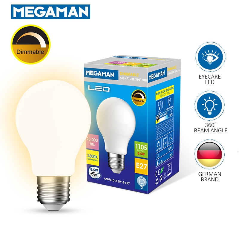 Megaman LED Signature 360° A60 Dimmable Bulb 8.5W E27 2800K Warm White ...