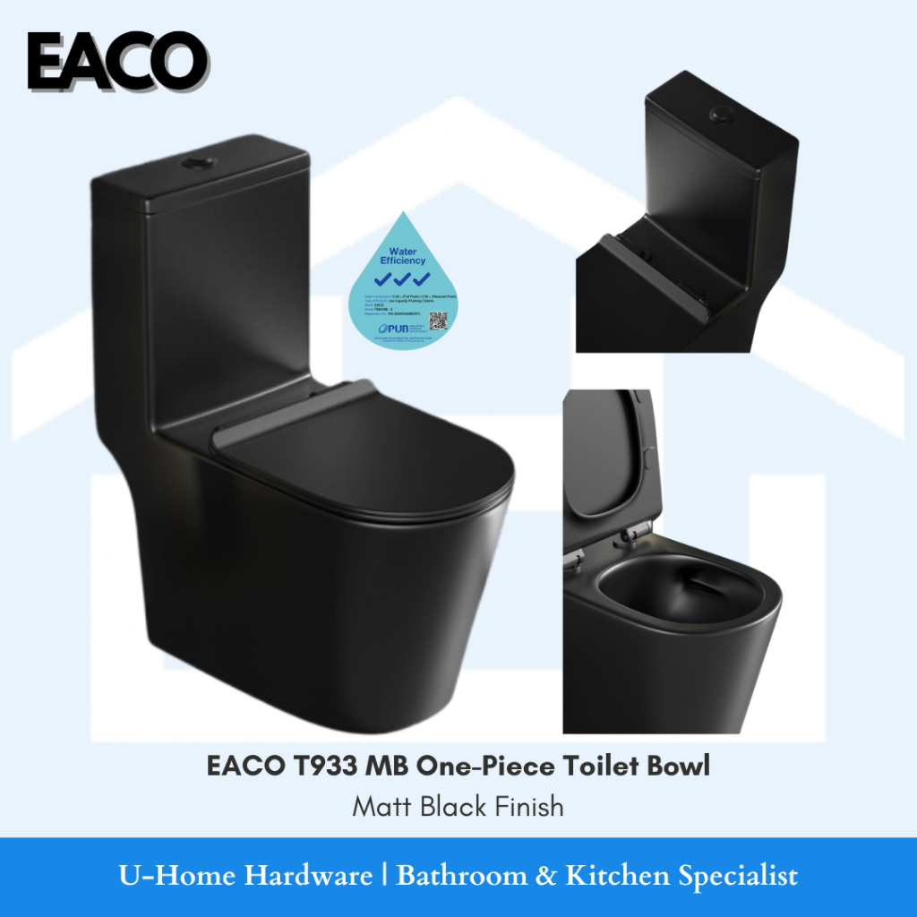 [PUB APPROVED] EACO T933MB Matt Black One-Piece Toilet Bowl (P-Trap only) | Shopee Singapore