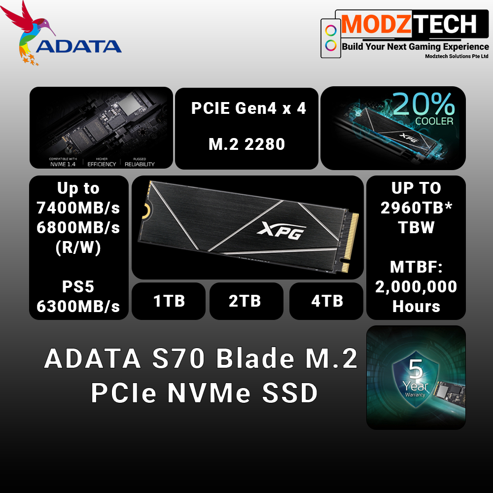 ADATA XPG GAMMIX S70 BLADE PCIE GEN4X4 M.2 2280 SOLID STATE DRIVE 1TB ...