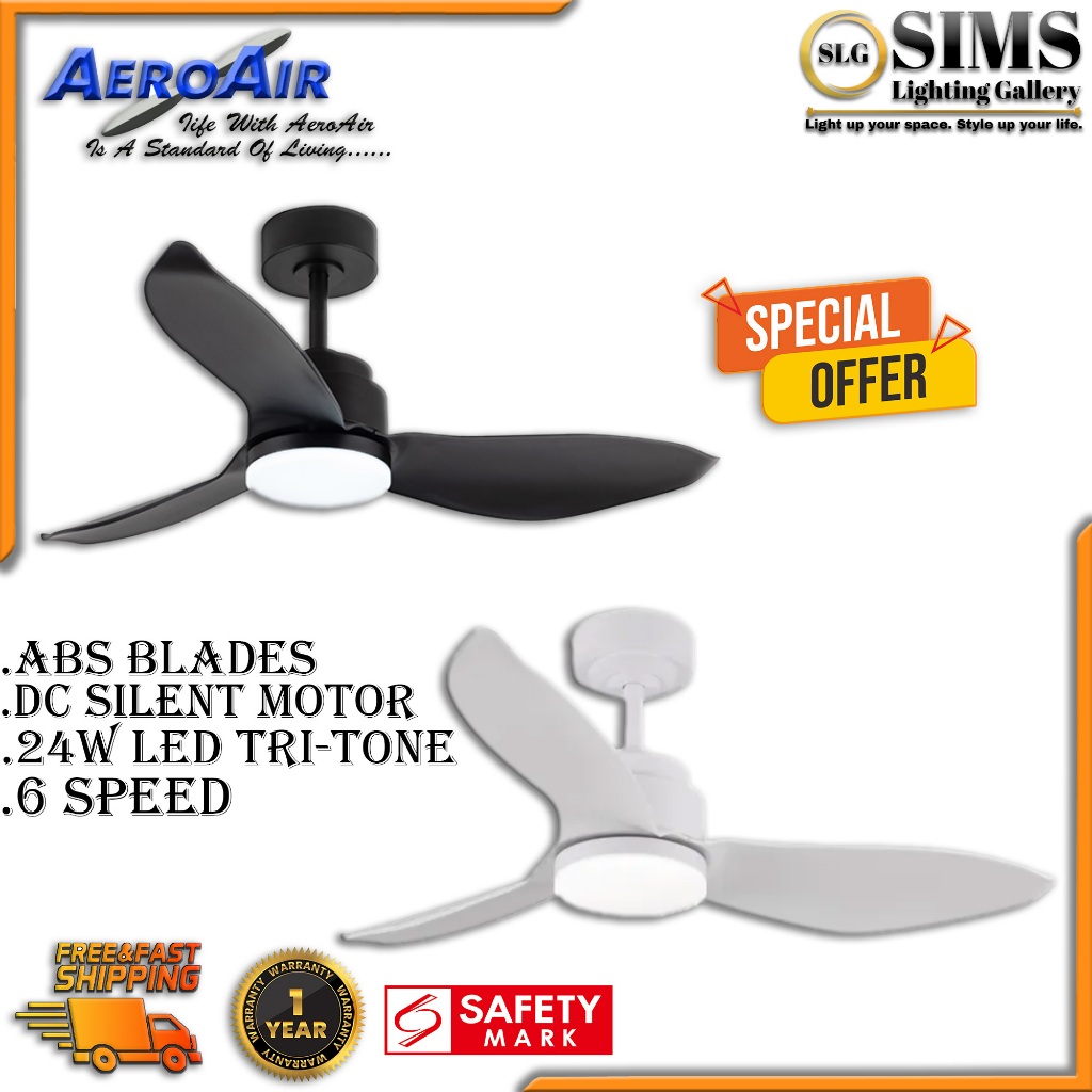 AeroAir AA320 DC Motor Ceiling Fan with 24W-3 Tone with Dimmer LED and ...
