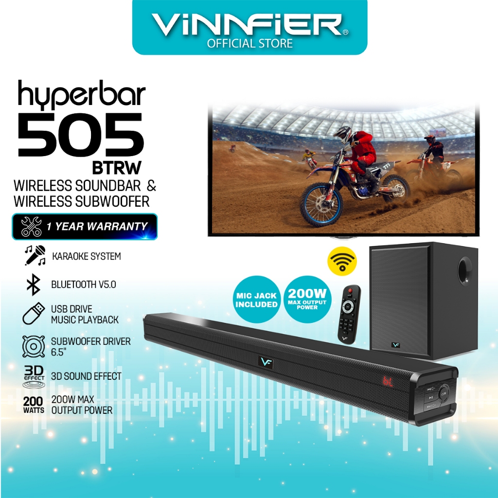 Vinnfier Hyperbar 505 BTRW Soundbar Wireless Subwoofer Karaoke System ...