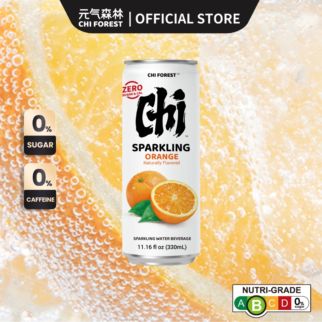 Chi Forest 元气森林 Sugar Free Sparkling Water Soda Orange Flavor Cans Drink 330ml 柑橙风味无糖气泡水 [Genki ...