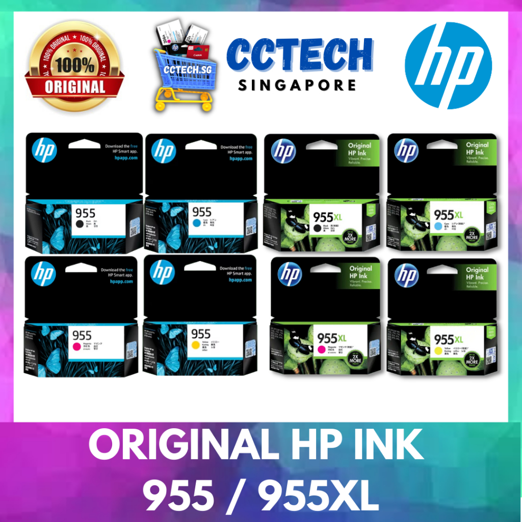 Original HP 955 / HP 955XL Ink Cartridge Black/Cyan/Magenta/Yellow - SG Ready Stocks | Shopee ...