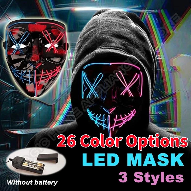 [2-4Day Delivery] Halloween Neon Mask Frightened Led Mask With Glow ...